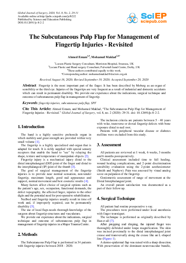 (PDF) The Subcutaneous Pulp Flap for Management of Fingertip Injuries ...