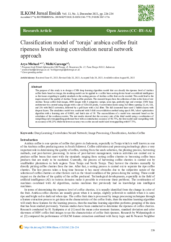 (PDF) Classification model of ‘Toraja’ arabica coffee fruit ripeness levels using convolution ...