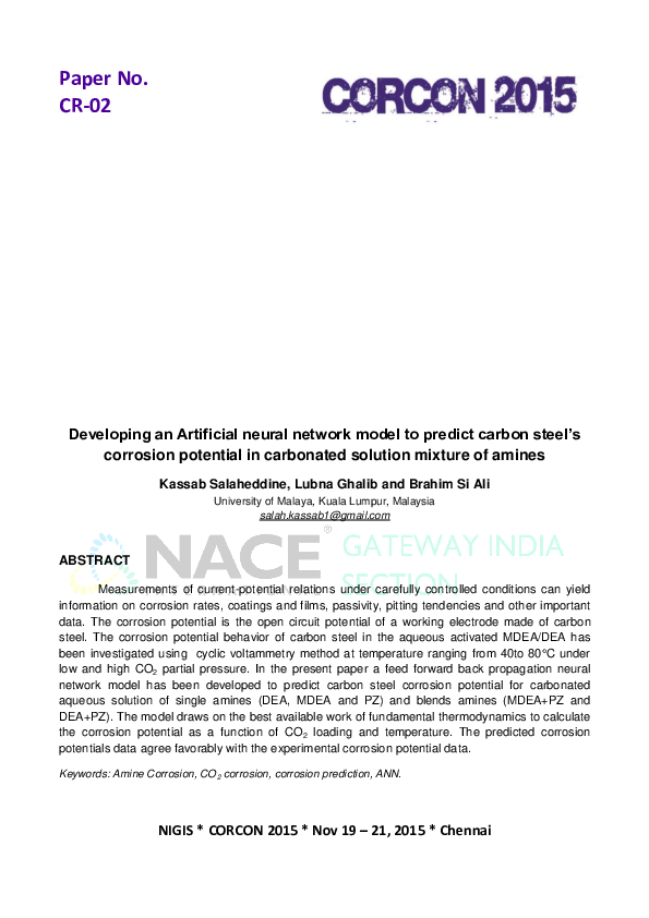 (PDF) Developing an Artificial neural network model to predict carbon steel’s corrosion ...