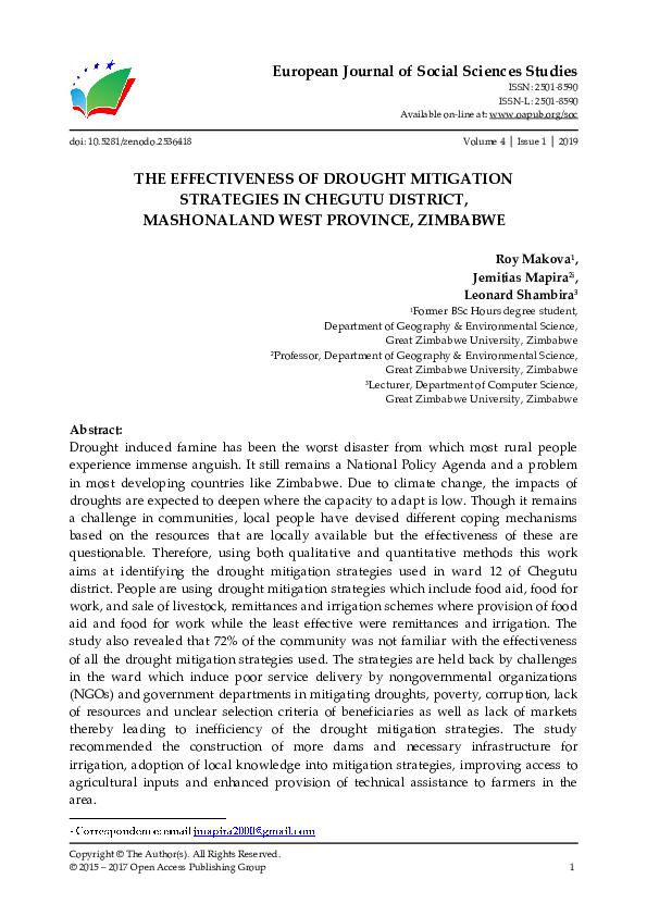 (PDF) The Effectiveness of Drought Mitigation Strategies in Chegutu ...