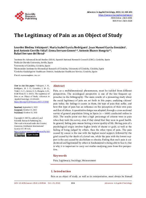 (PDF) The Legitimacy of Pain as an Object of Study
