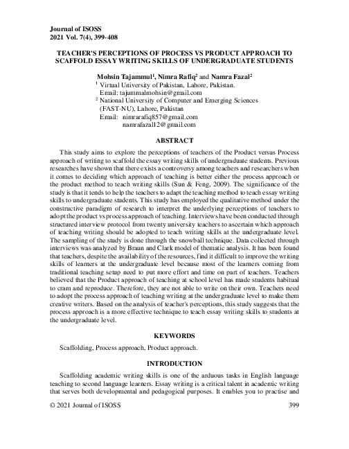 (PDF) TEACHER'S PERCEPTIONS OF PROCESS VS PRODUCT APPROACH TO SCAFFOLD ...
