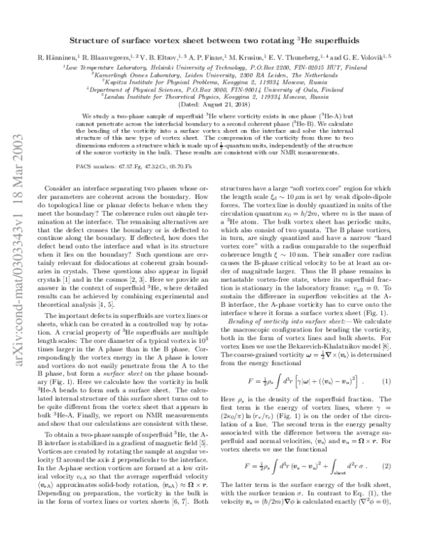 (PDF) Structure of the Surface Vortex Sheet between Two Rotating H e 3 ...