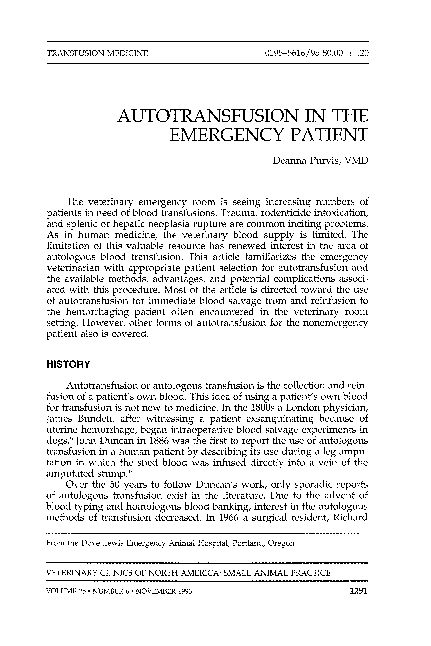 (PDF) Autotransfusion in the Emergency Patient
