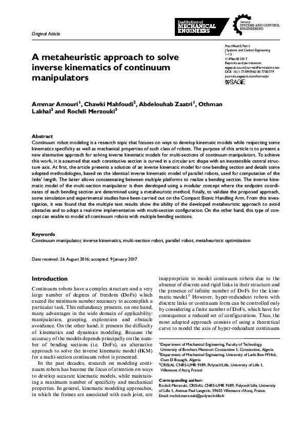 (PDF) A metaheuristic approach to solve inverse kinematics of continuum ...