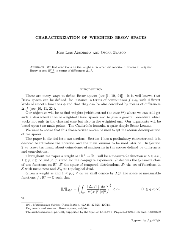 Pdf Characterization Of Weighted Besov Spaces