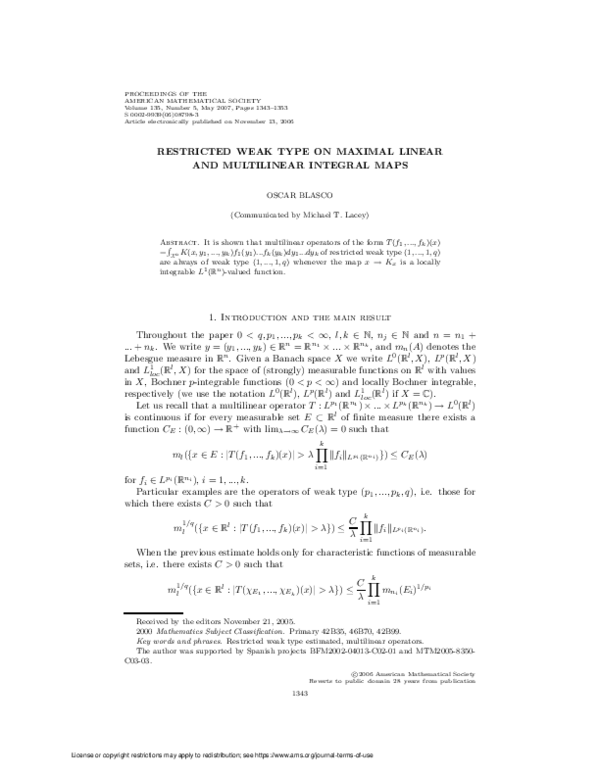 (PDF) Restricted weak type on maximal linear and multilinear integral maps