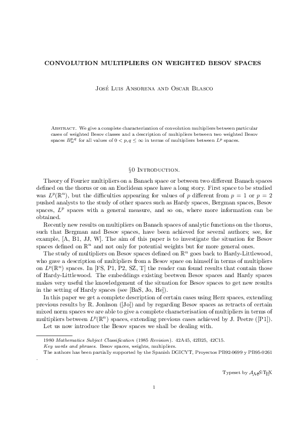 (PDF) Convolution multipliers on weighted Besov spaces