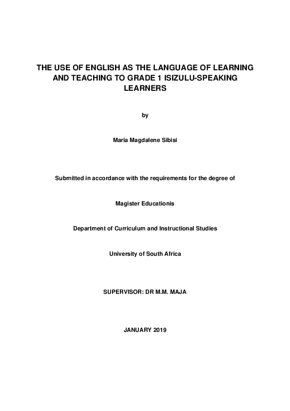 (PDF) The use of English as the language of learning and teaching to grade 1 isiZulu-speaking ...