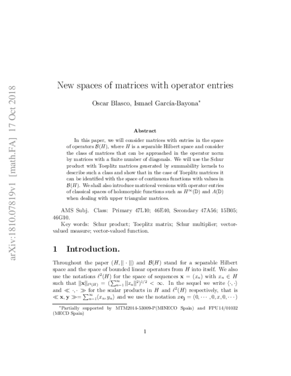 (PDF) New spaces of matrices with operator entries
