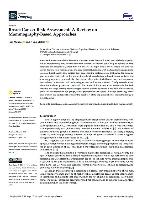 (PDF) Breast Cancer Risk Assessment: A Review on Mammography-Based ...