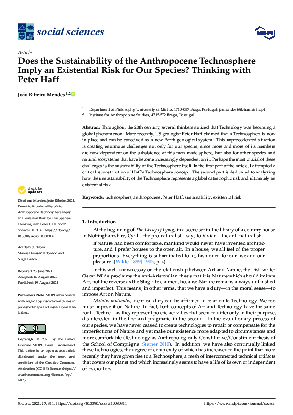 (PDF) Does the Sustainability of the Anthropocene Technosphere Imply an ...