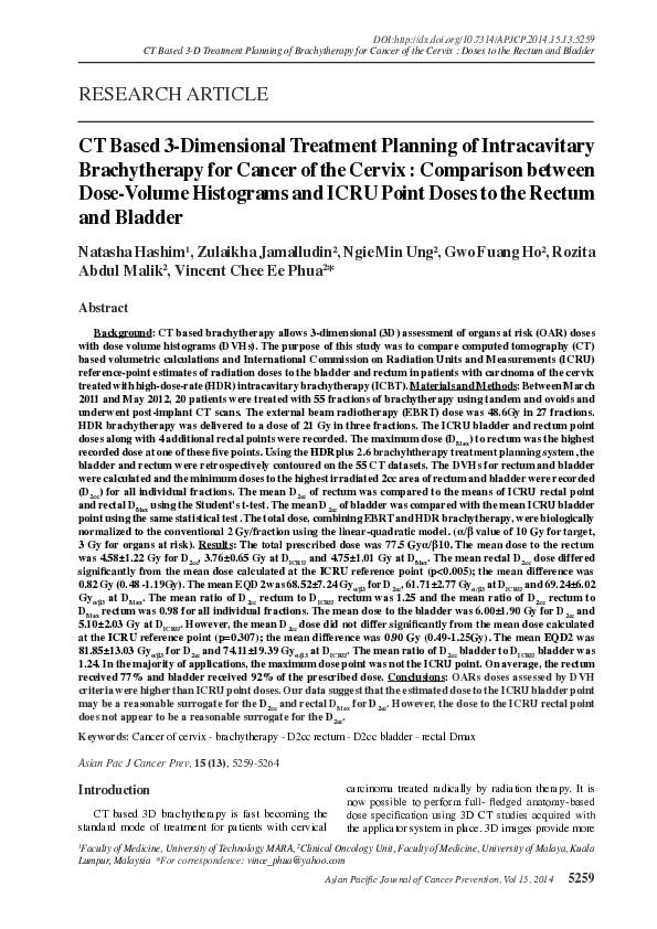 (PDF) CT Based 3-Dimensional Treatment Planning of Intracavitary Brachytherapy for Cancer of the ...