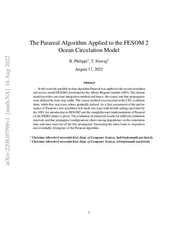 (PDF) The Parareal Algorithm Applied to the FESOM 2 Ocean Circulation Model