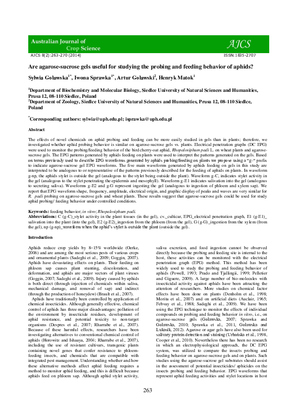 (PDF) Are agarose-sucrose gels useful for studying the probing and ...