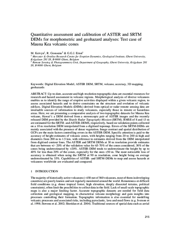 (PDF) Quantitative assessment and calibration of ASTER and SRTM DEMs for morphometric and ...