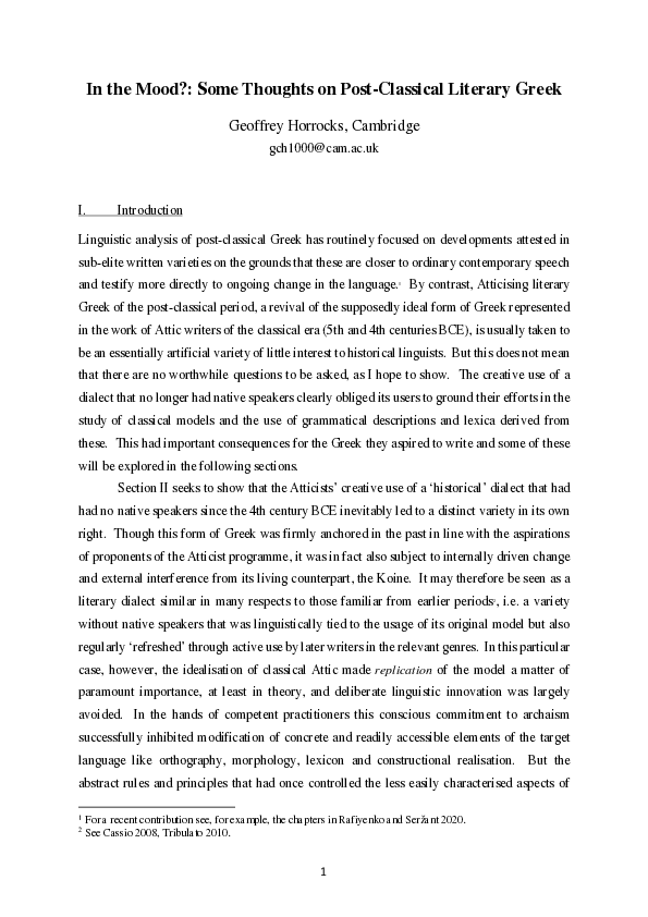(PDF) In the Mood?: Some Thoughts on Post-Classical Literary Greek