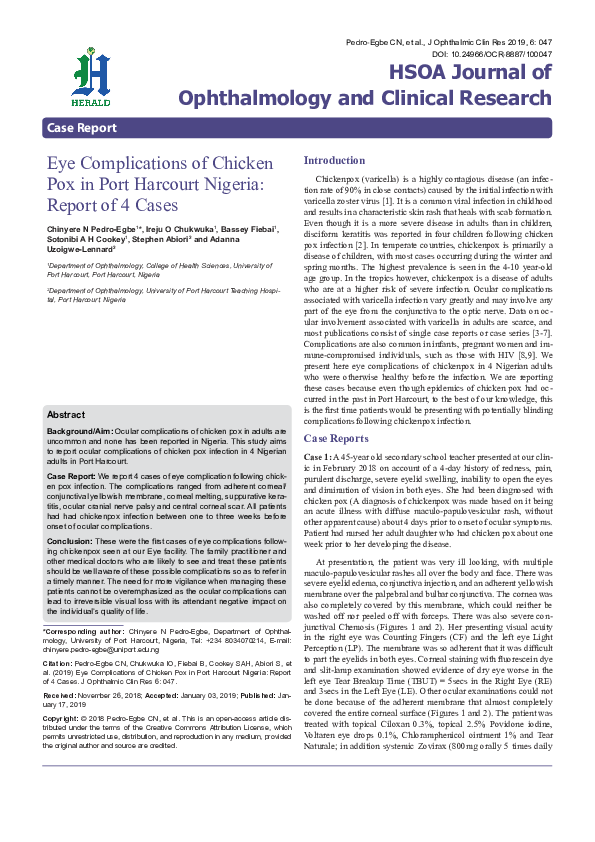 (PDF) Eye Complications of Chicken Pox in Port Harcourt Nigeria: Report ...