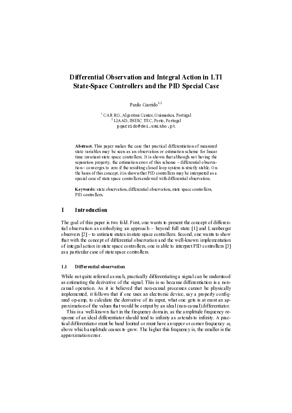 (PDF) Differential Observation and Integral Action in LTI State-Space ...