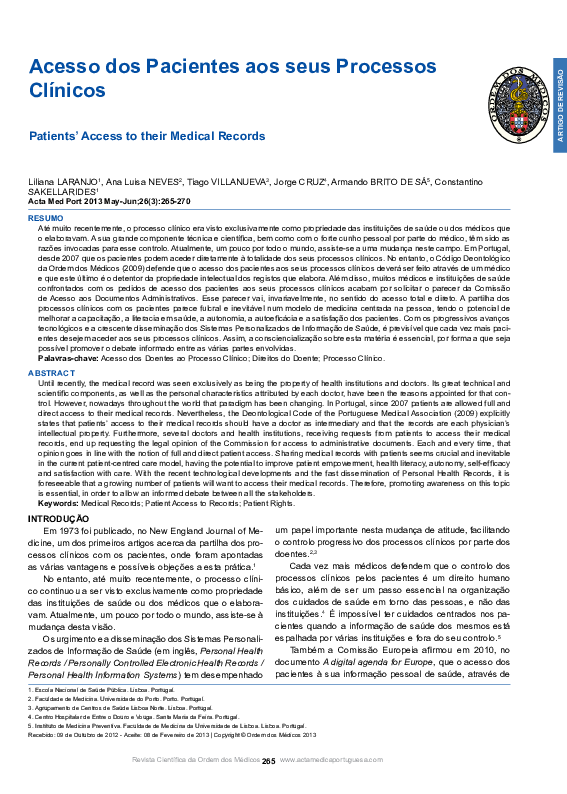 (PDF) Acesso dos pacientes aos seus processos clínicos