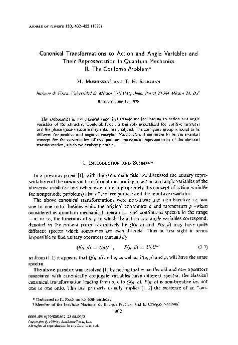 (PDF) Canonical transformations to action and angle variables and their representations in ...