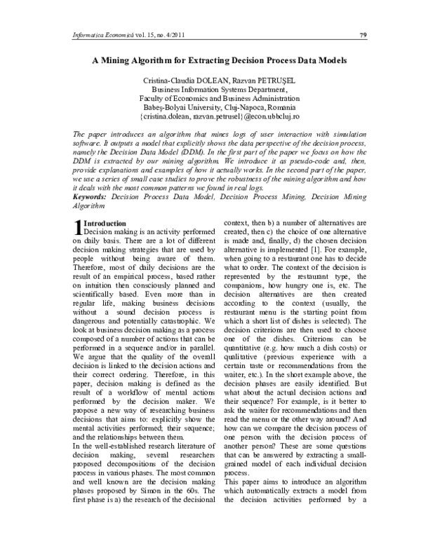(PDF) A Mining Algorithm for Extracting Decision Process Data Models