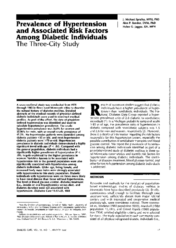 (PDF) Prevalence of Hypertension and Associated Risk Factors Among ...
