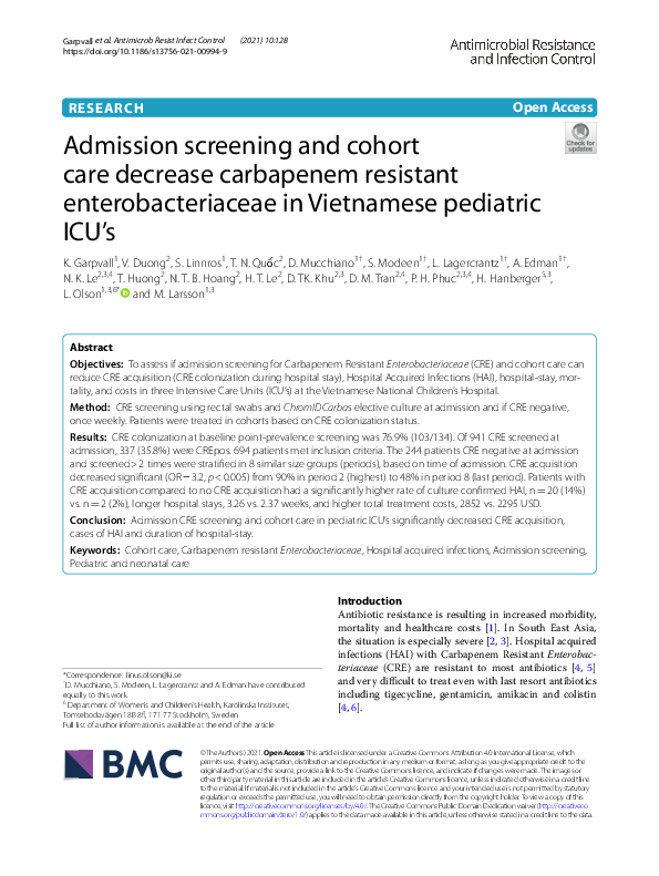 (PDF) Admission screening and cohort care decrease carbapenem resistant ...