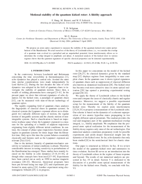 (PDF) Motional stability of the quantum kicked rotor: A fidelity approach