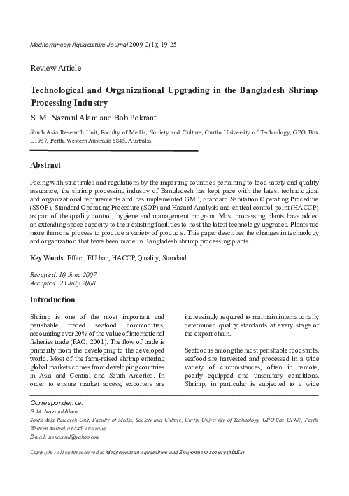 (PDF) Technological and Organizational Upgrading in the Bangladesh Shrimp Processing Industry