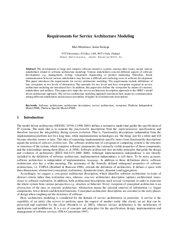 (PDF) Requirements for Service Architecture Modeling (PDF) Requirements for Service Architecture Modeling