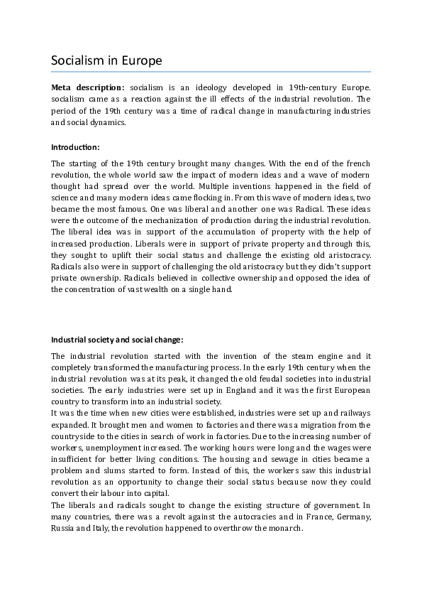 (PDF) Socialism in Europe