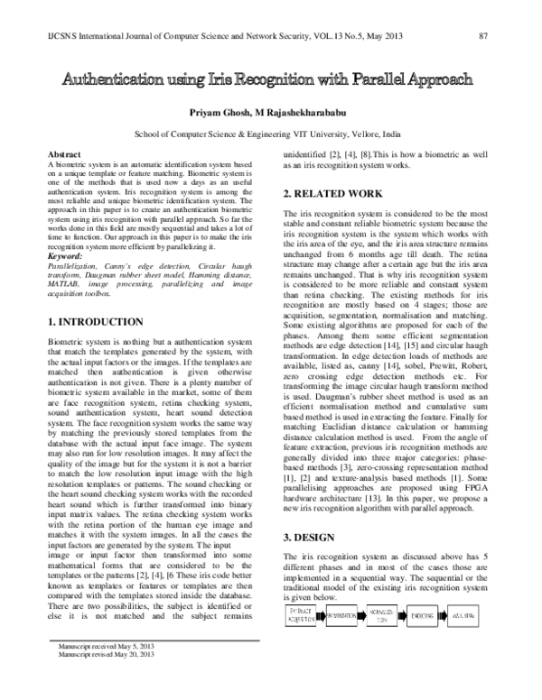 Authentication Using Iris Recognition With Parallel Approach