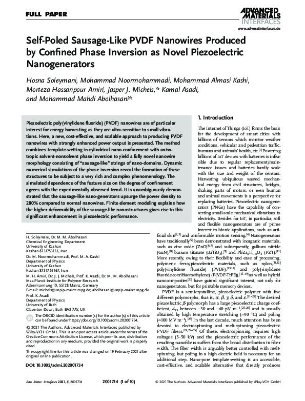 (PDF) Self‐Poled Sausage‐Like PVDF Nanowires Produced by Confined Phase ...