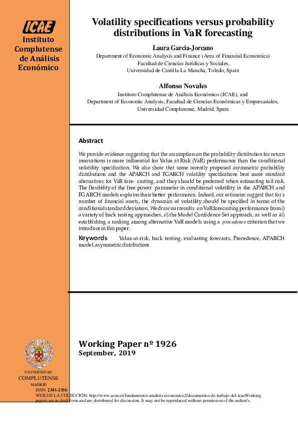 (PDF) Volatility Speciications Versus Probability Distributions in VAR ...
