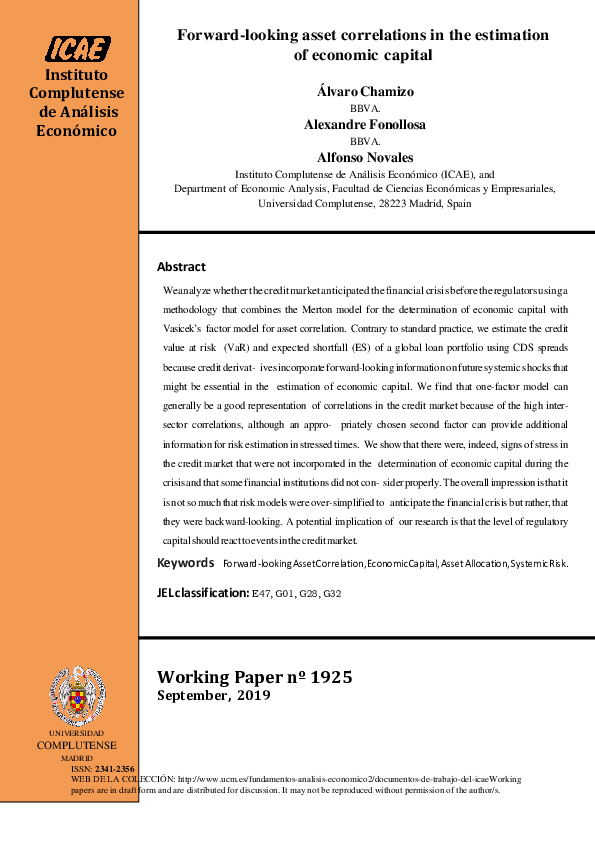 Pdf Forward Looking Asset Correlations In The Estimation Of Economic