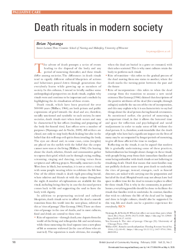 (PDF) Death rituals in modern society