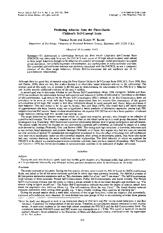 (PDF) Predicting behavior from the Piers-Harris Children's self-concept ...