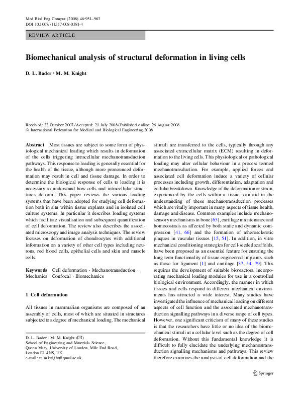 (PDF) Biomechanical analysis of structural deformation in living cells
