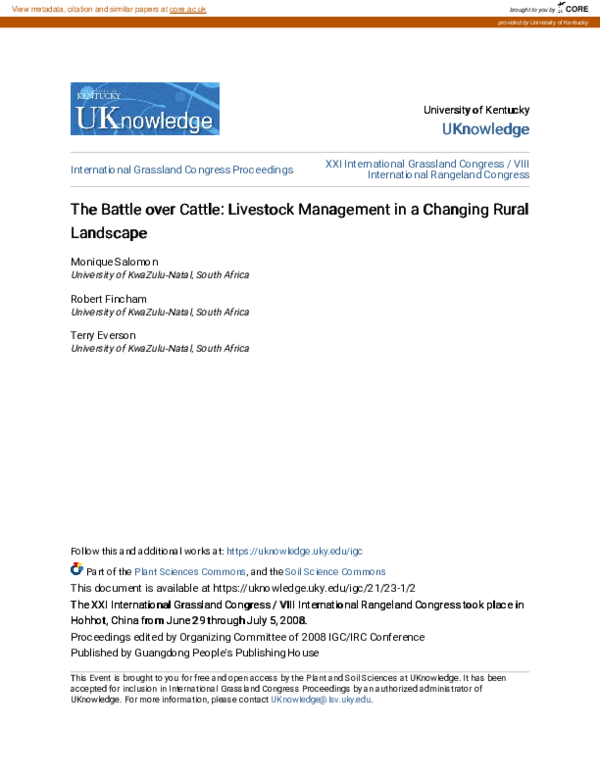 (PDF) The battle over cattle: livestock management in a changing rural ...