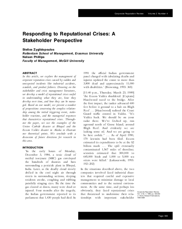 (PDF) Responding to Reputational Crises: A Stakeholder Perspective