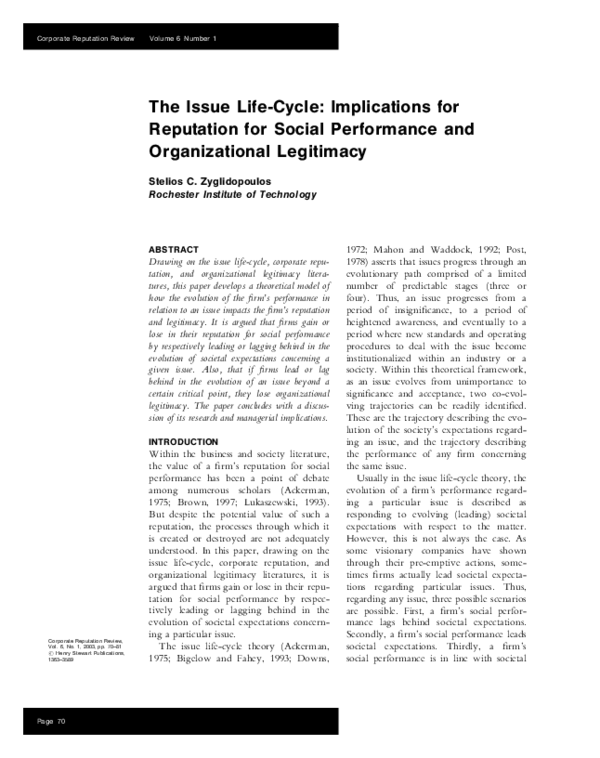 (PDF) The Issue Life-Cycle: Implications for Reputation for Social ...