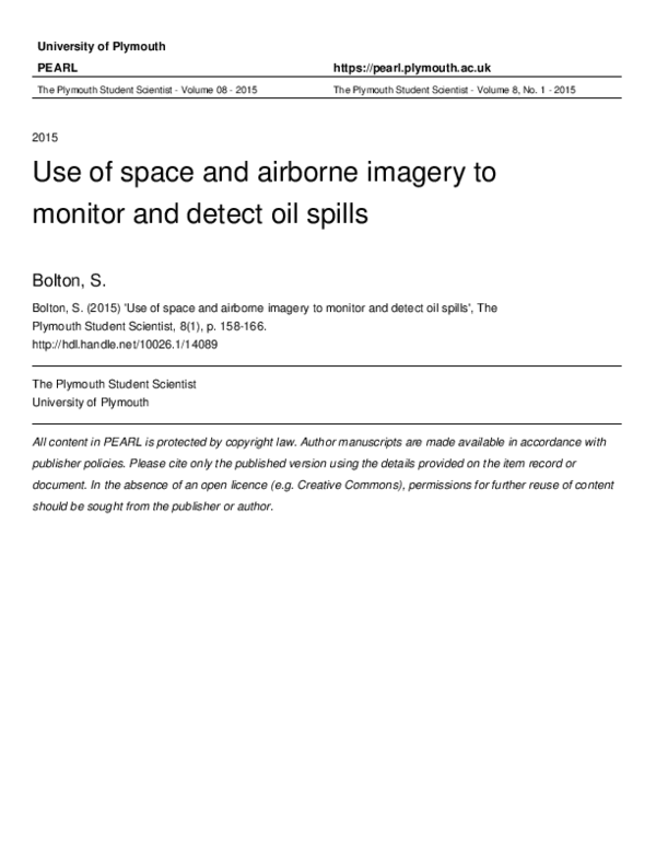 (PDF) Use of space and airborne imagery to monitor and detect oil spills