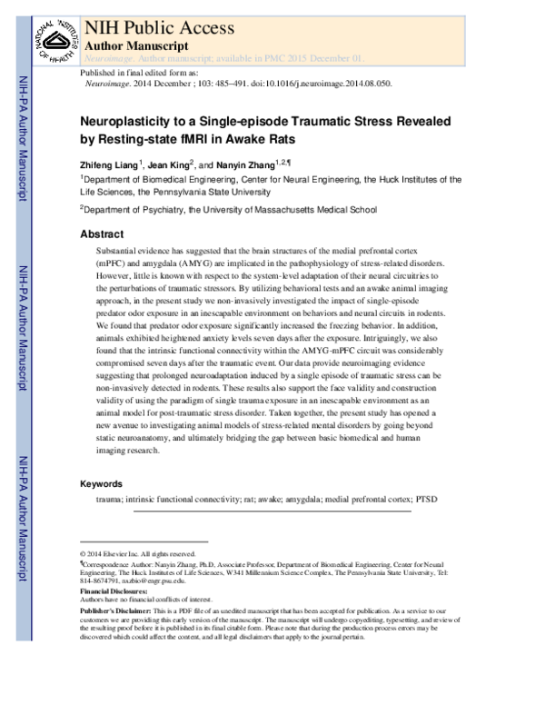(PDF) Neuroplasticity to a single-episode traumatic stress revealed by ...