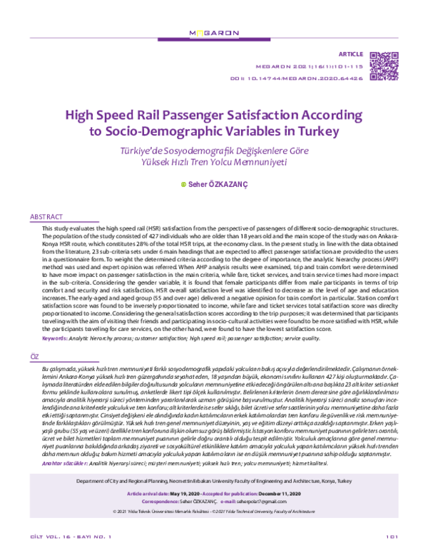 (PDF) High Speed Rail Passenger Satisfaction according to Socio ...