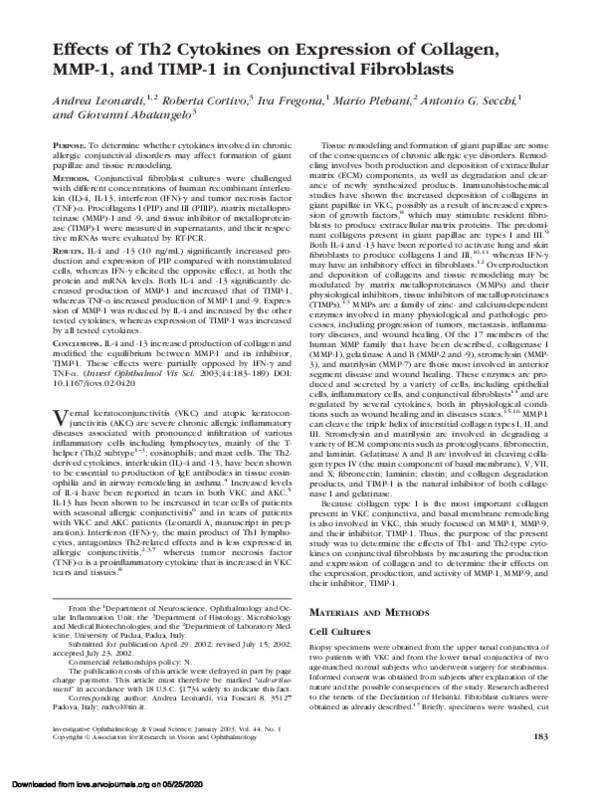 (PDF) Effects of Th2 Cytokines on Expression of Collagen, MMP-1, and ...