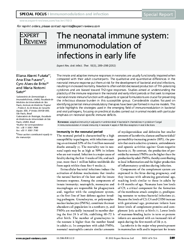 (PDF) The neonatal immune system: immunomodulation of infections in ...