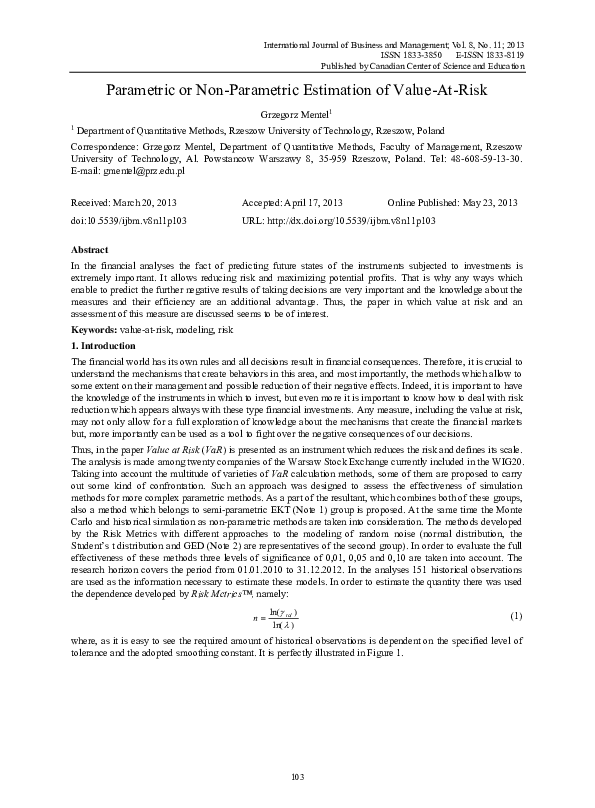 Pdf Parametric Or Non Parametric Estimation Of Value At Risk