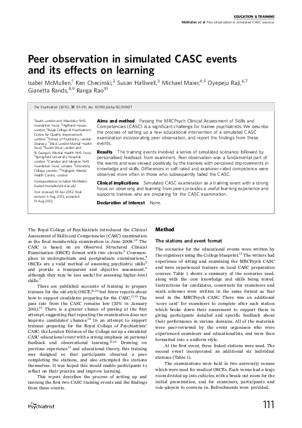 (PDF) Peer observation in simulated CASC events and its effects on ...