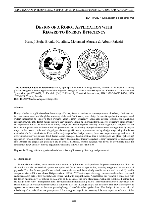 Pdf Design Of A Robot Application With Regard To Energy Efficiency Arbnor Pajaziti
